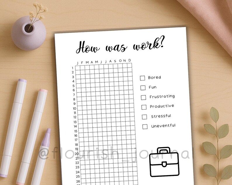 How Was Work Tracker Printable for Bullet Journal | Daily Work Mood Log ...