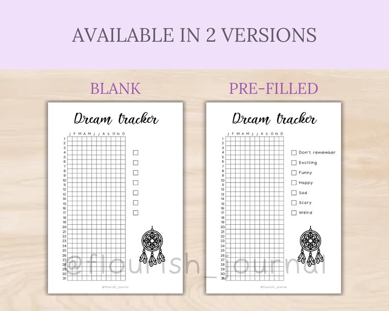 Dream Tracker Printable for Bullet Journal | Yearly Dream Log & Sleep ...