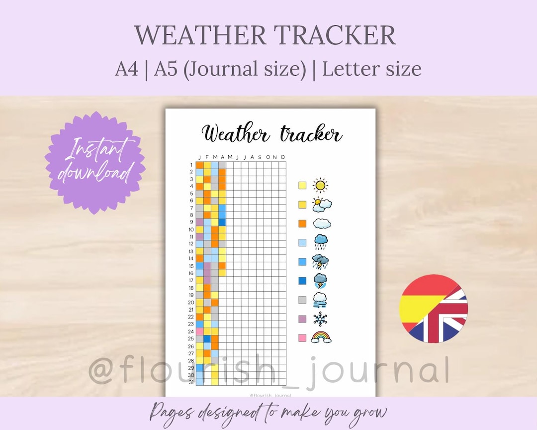 Weather Tracker Printable for Bullet Journal | Daily Weather Log and ...