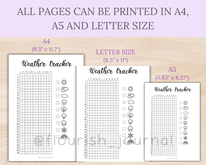Weather Tracker Printable for Bullet Journal | Daily Weather Log and ...