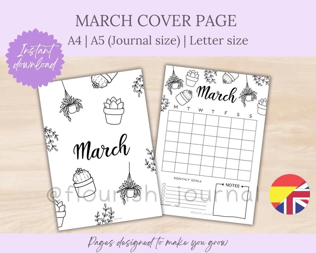 March Title Page, March Calendar, Printable Calendar Page, Monthly ...