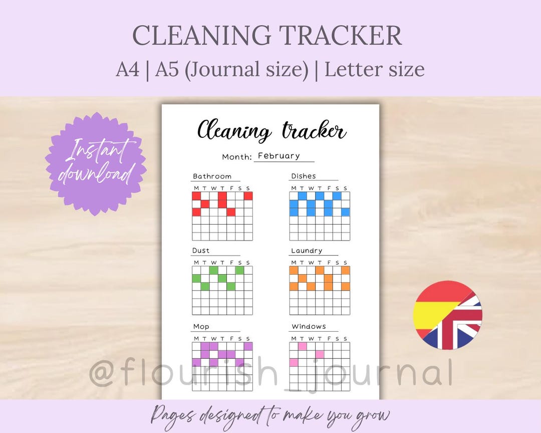Cleaning Tracker Printable for Bullet Journal | Monthly Cleaning ...