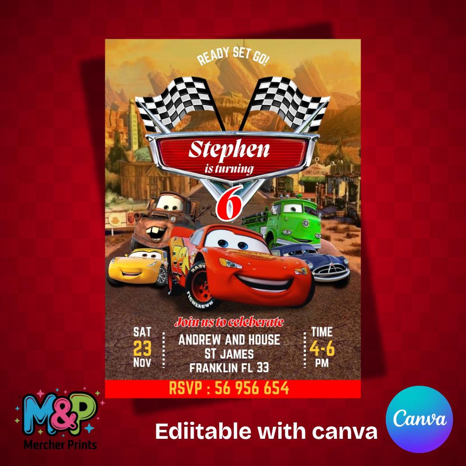 Cars Birthday Invitation Template Editable Cars Party Invitation ...