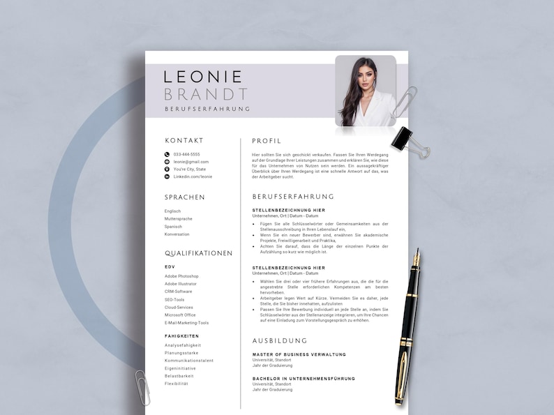 German Resume Template, Modern CV Design, Cover Letter (word, Pages) - Etsy