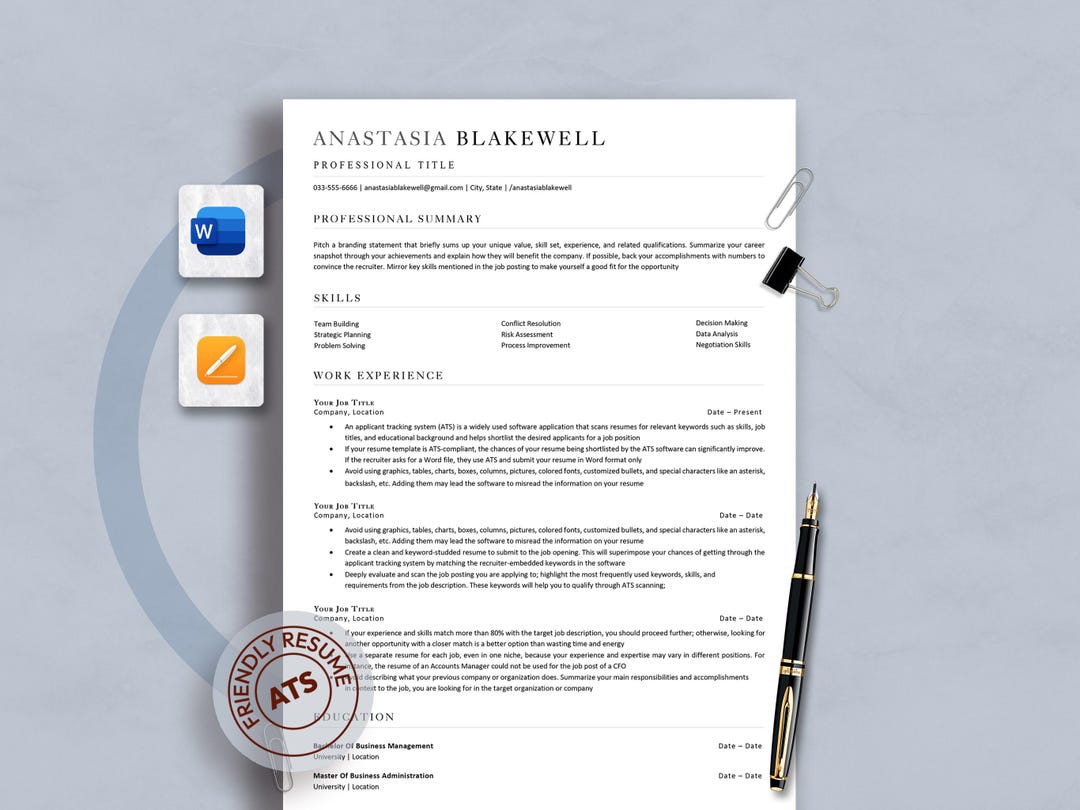 ATS Resume Template | Ats Friendly Resume | Modern ATS Friendly Resume ...