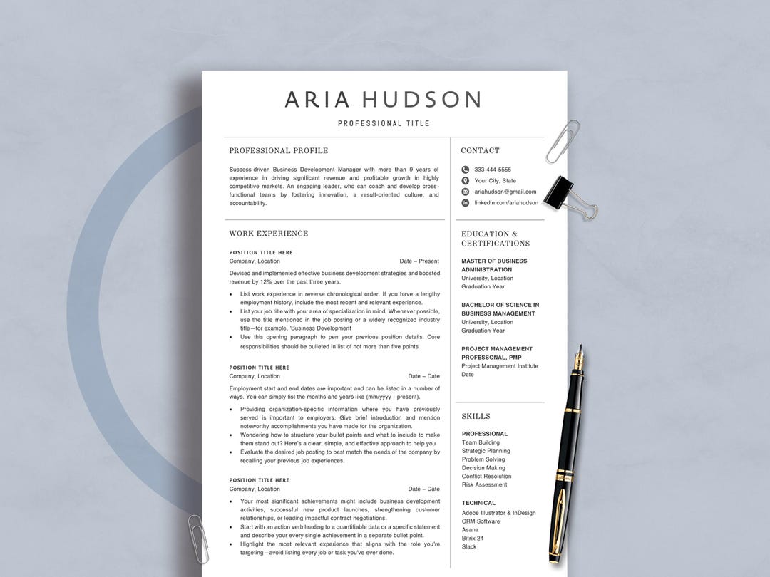 Modern Resume Template, Executive CV Design (MS Word & Apple Pages ...