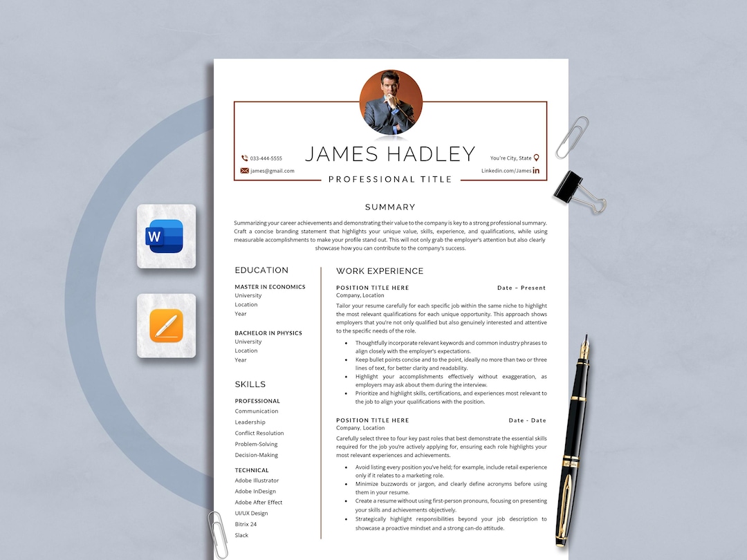 Modern Resume Template With Cover Letter (instant Download) - Etsy