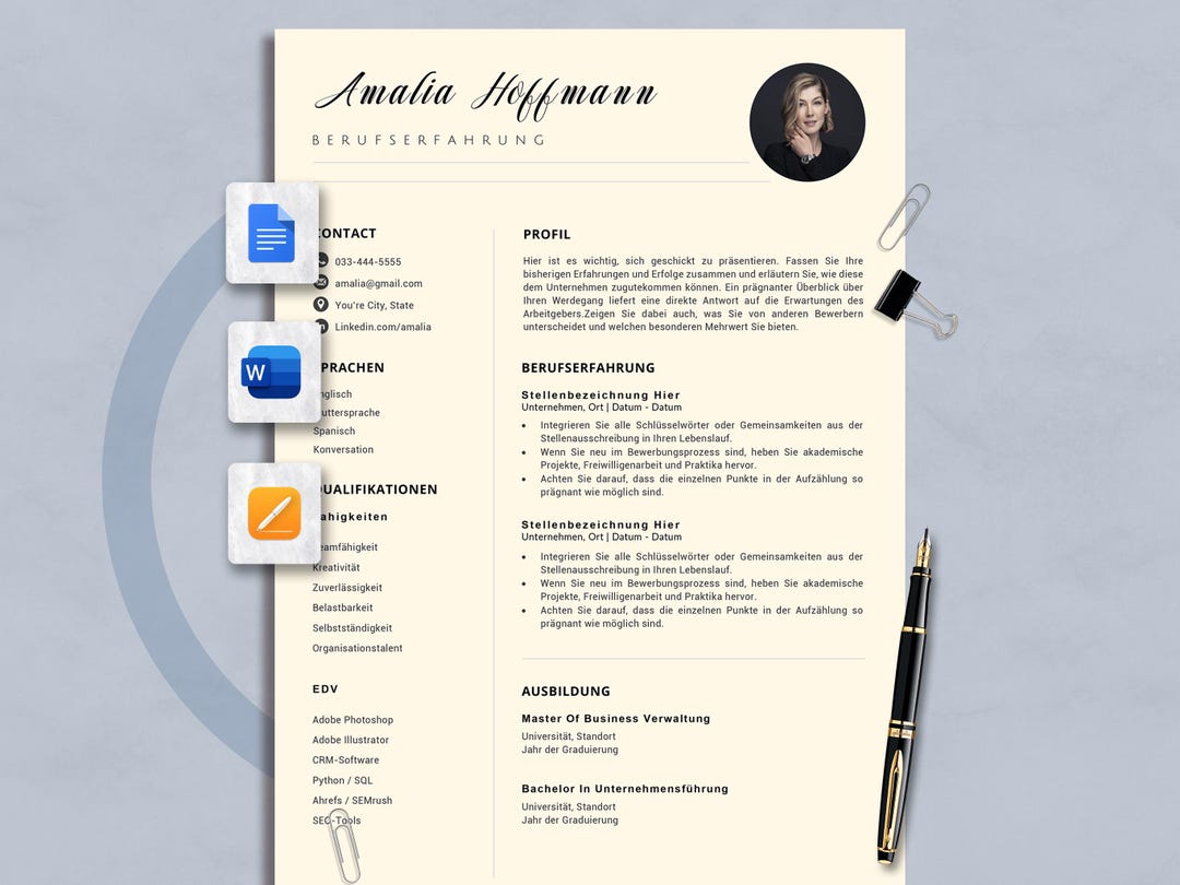 German Resume Template for Word & Mac Pages, 2025 CV Template - Etsy