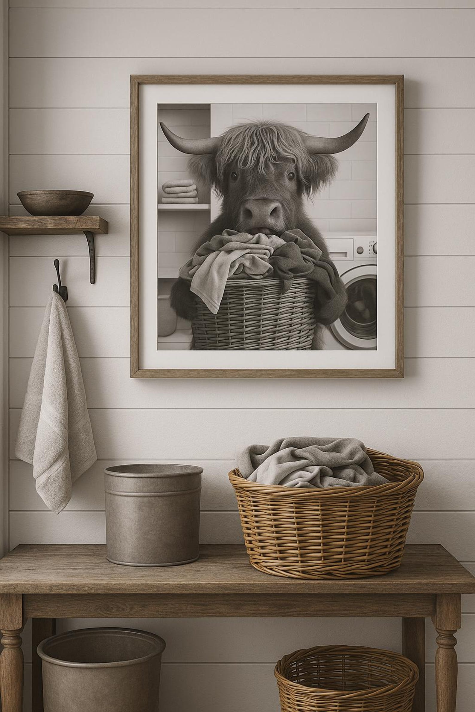 Highland Cow Laundry Room Wall Art – Funny Farmhouse Animal Print ...