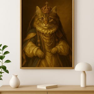 Royal Cat Portrait Print – Baroque Style Vintage Wall Art, Funny Pet ...