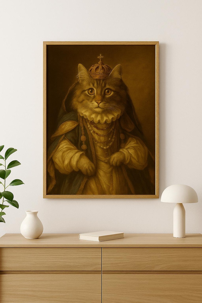 Royal Cat Portrait Print – Baroque Style Vintage Wall Art, Funny Pet ...