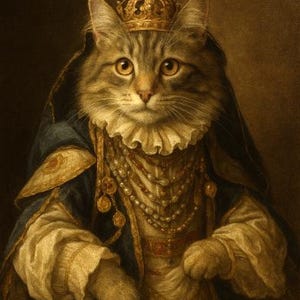 Royal Cat Portrait Print – Baroque Style Vintage Wall Art, Funny Pet ...