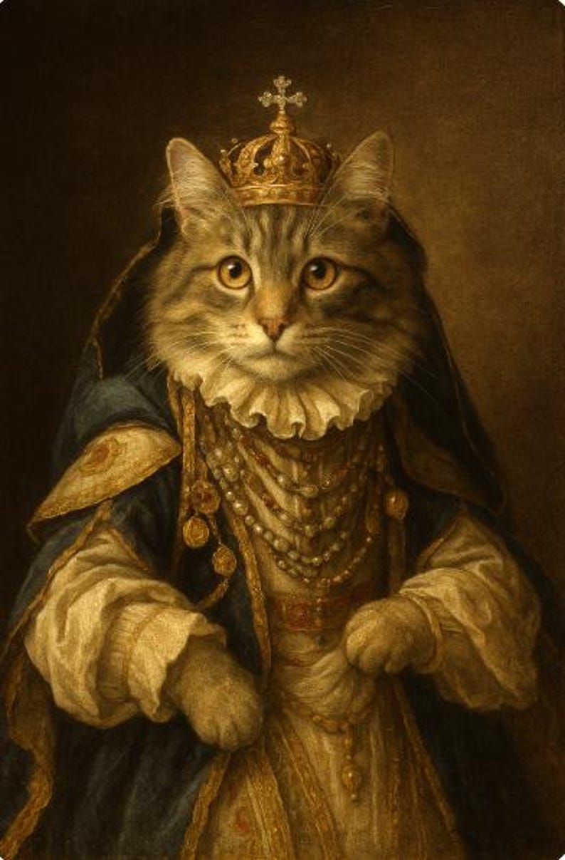 Royal Cat Portrait Print – Baroque Style Vintage Wall Art, Funny Pet ...