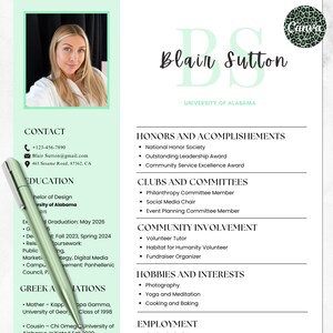 Sorority Resume Template for Rush | Editable Canva Packet | Greek Life ...