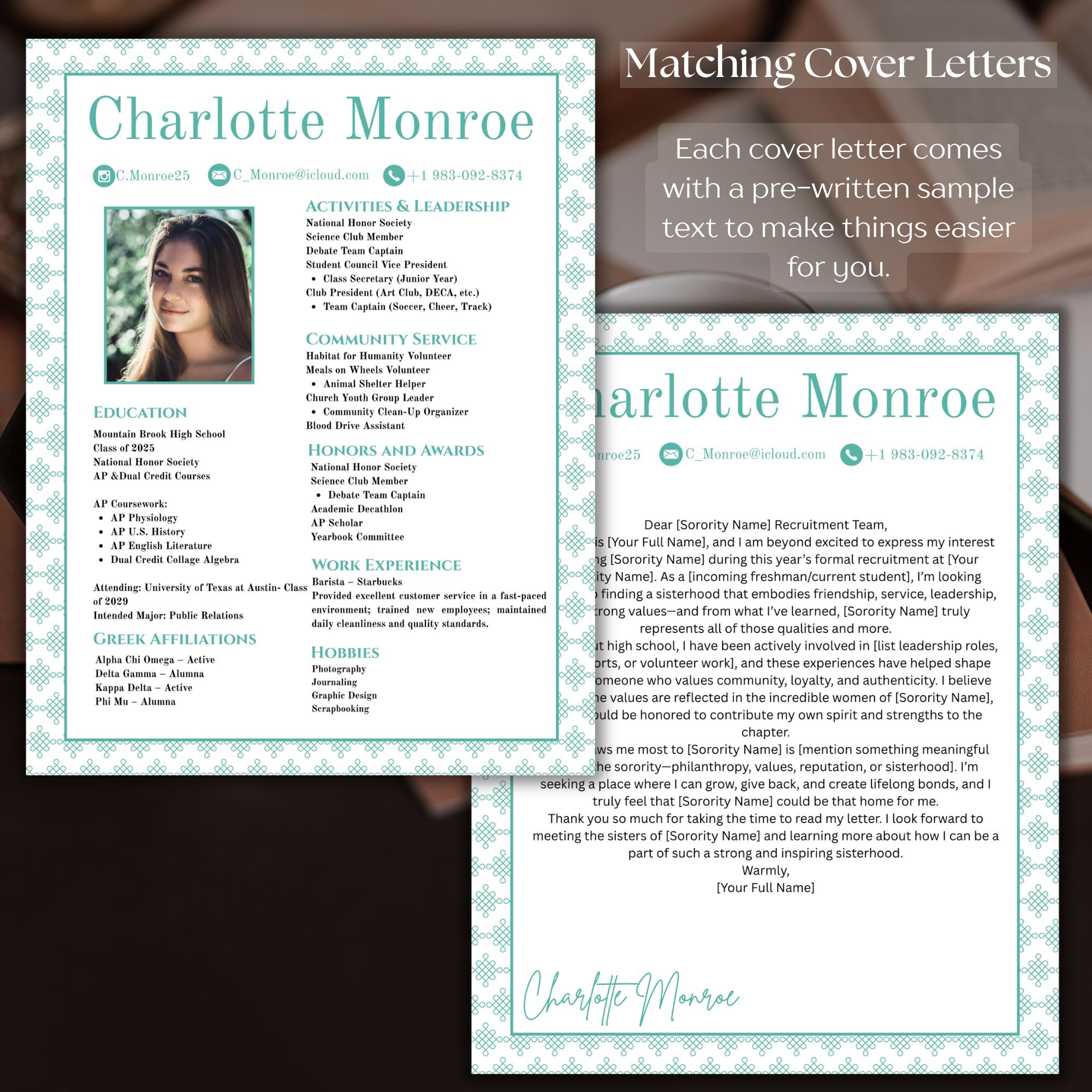 Sorority Resume Template + Letterhead | Neutral Blue Rush Packet ...