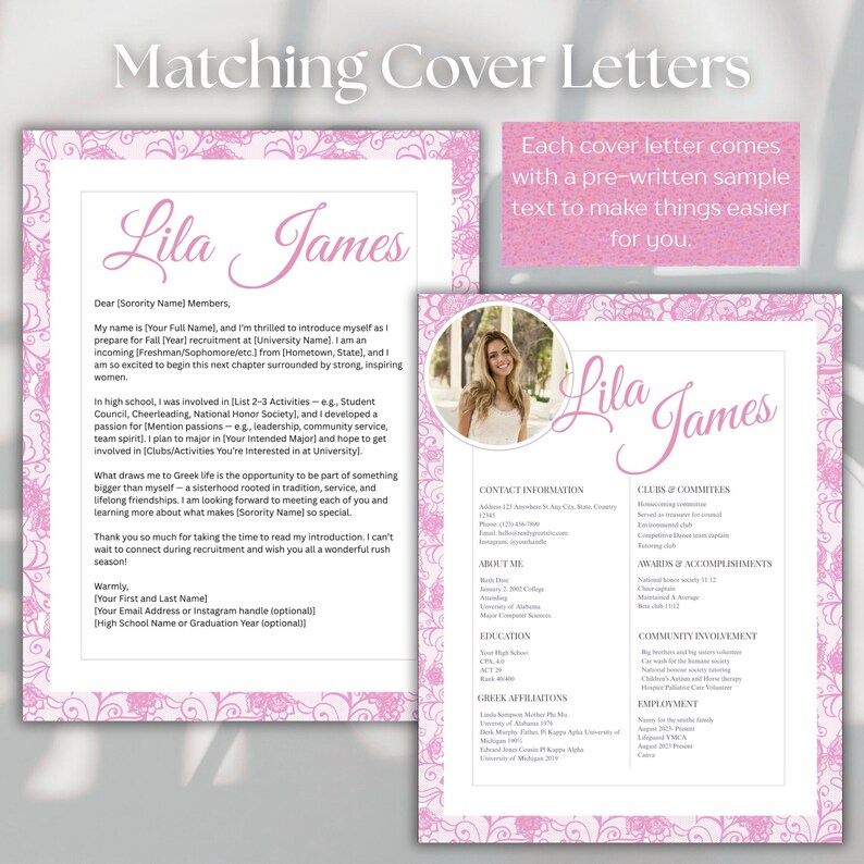 Sorority Template + Letterhead Modern | Pink Editable Rush Packet ...