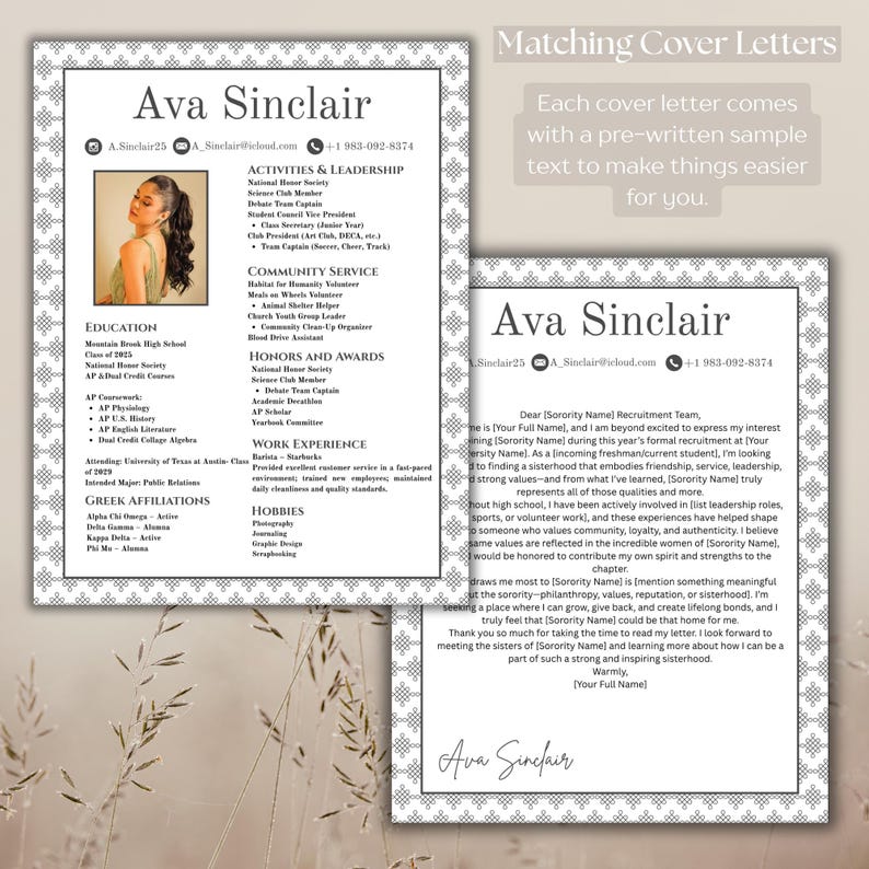 Sorority Rush Packet Template | Charcoal Gray Canva Resume + Cover ...