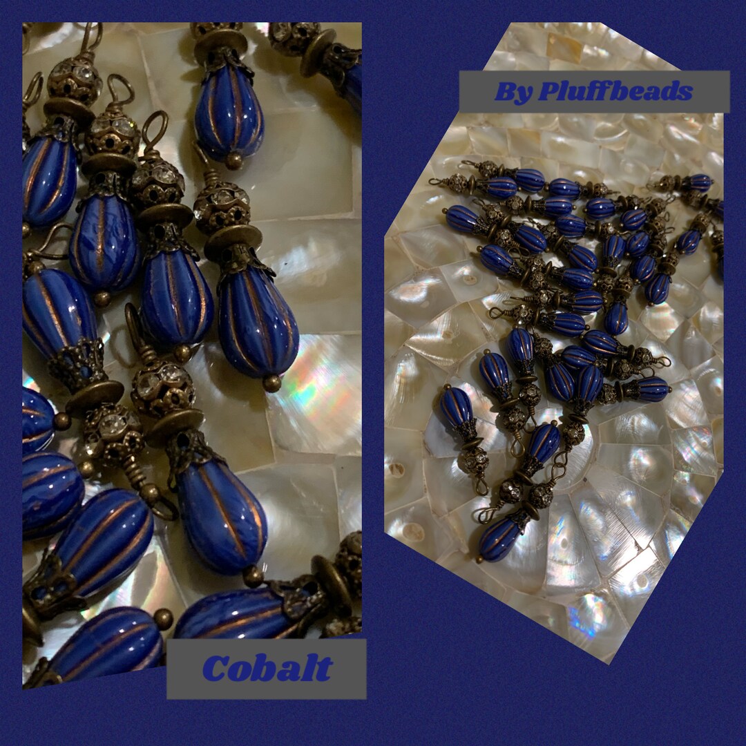 Dangle COBALT Blue Dangle Drops Vintage Style Wire Wrapped Capped ...