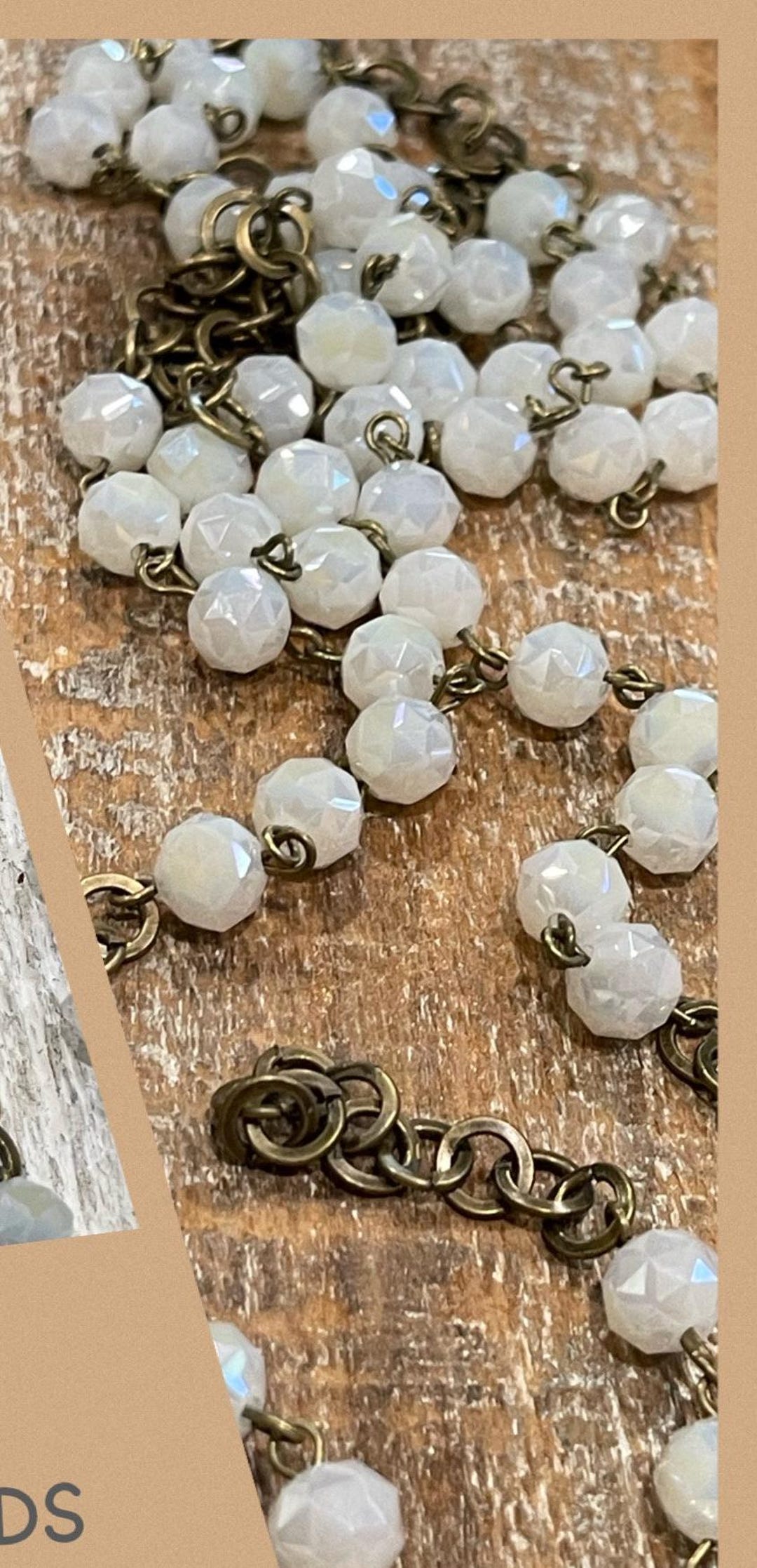Milky White Crystal Beaded Chain, Antique Brass Vintage Style - Etsy