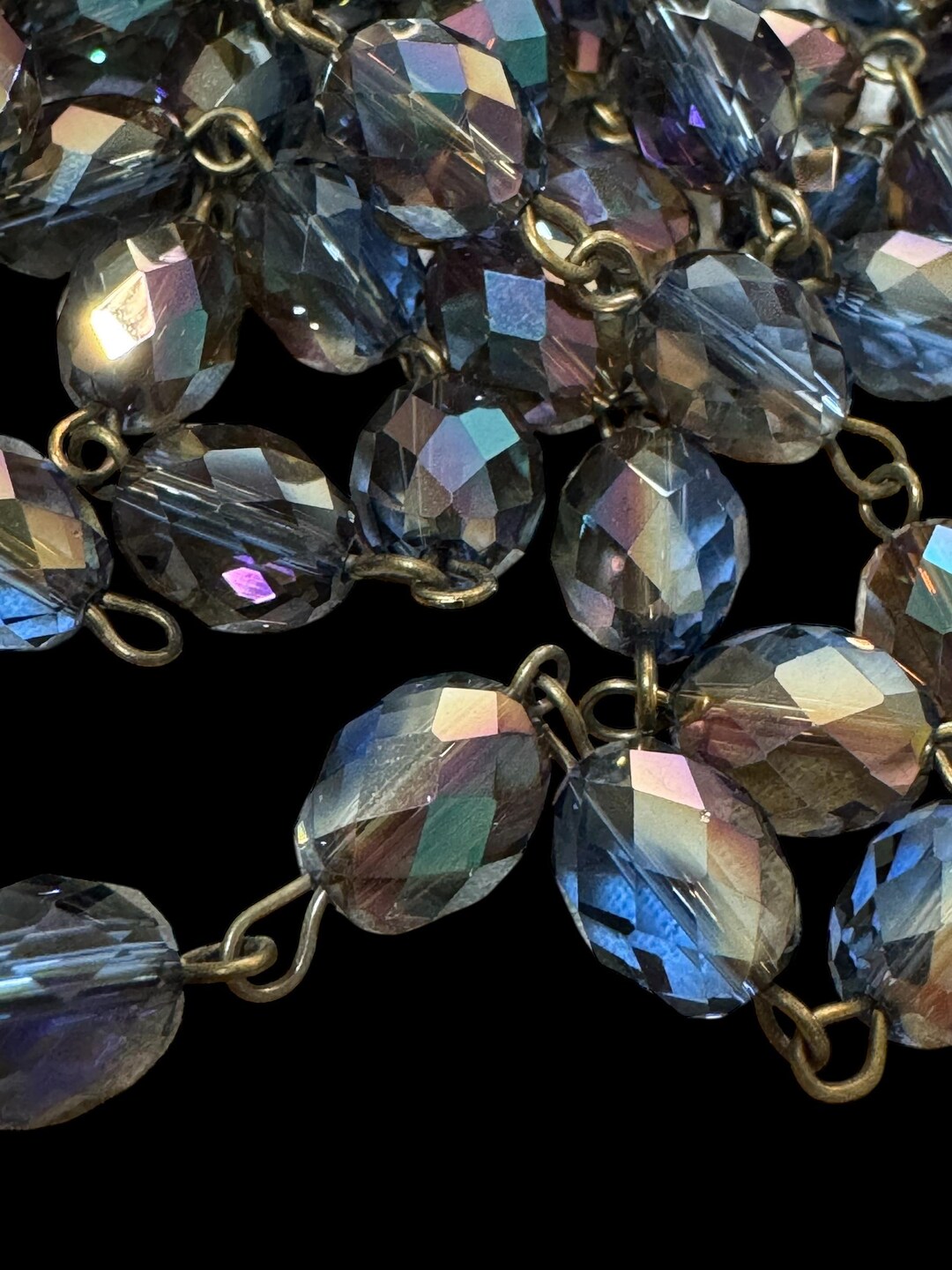 Handmade New 2026 INDIGO Flash Crystal Beaded Chain, Antique Brass Wire ...