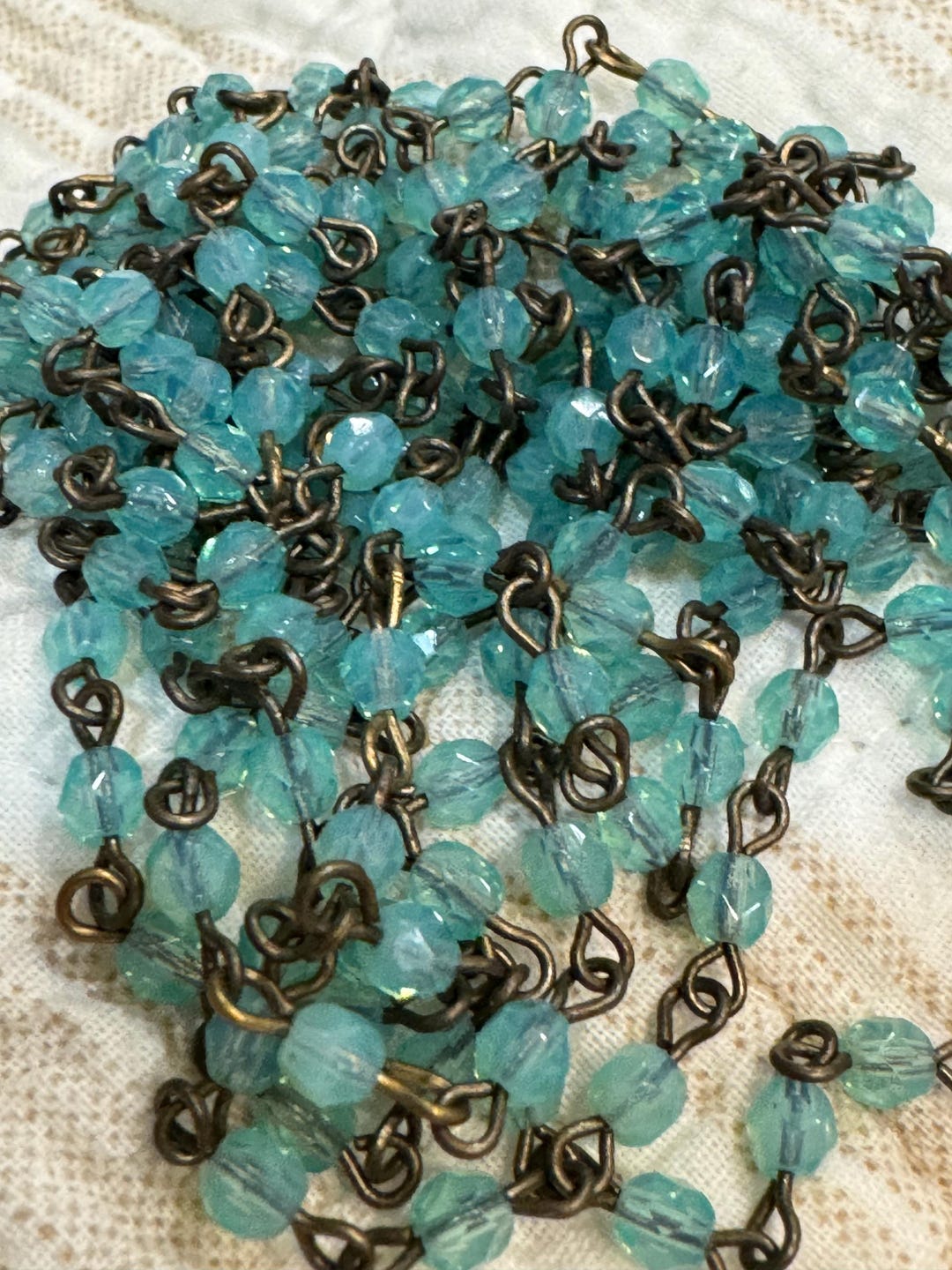 RARE Chain Vintage Stock Beads Linked Beaded Chain 4mm CARIBBEAN Opal ...