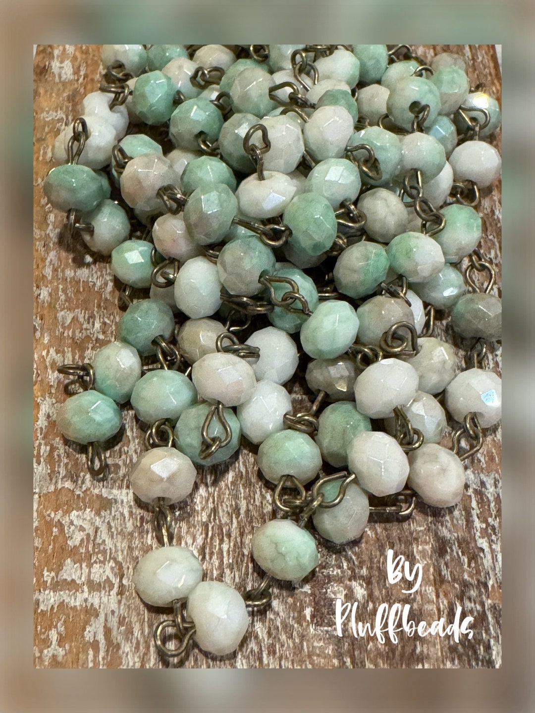 Chain Beaded 8mm MINT GREY WHITE Rosary Vintage Style Footage Chain ...