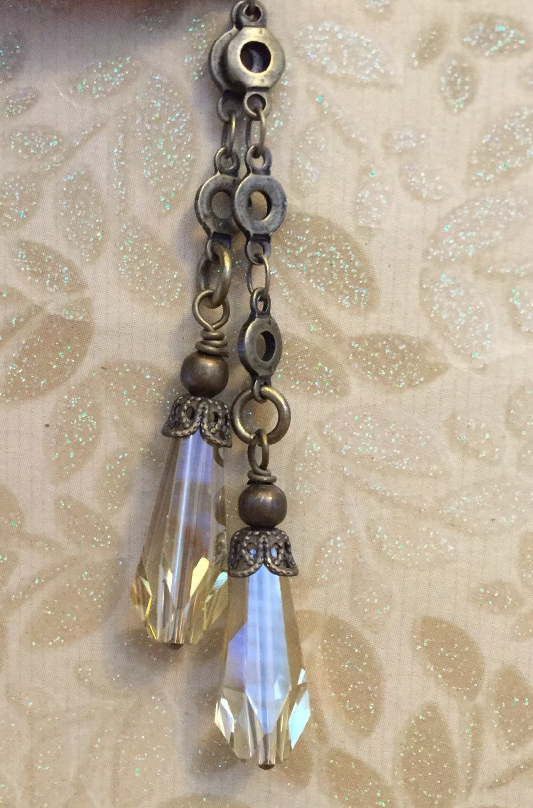 Dangle Double Drop Dangle Vintage Style Wire Wrapped Capped Dangle ...