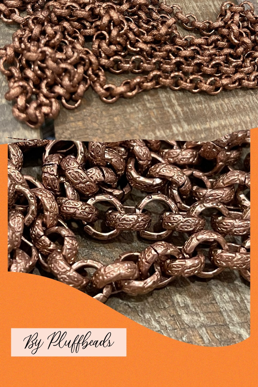 Chain Vintage Style Antique COPPER Plated Embossed Pattern Chunky ...