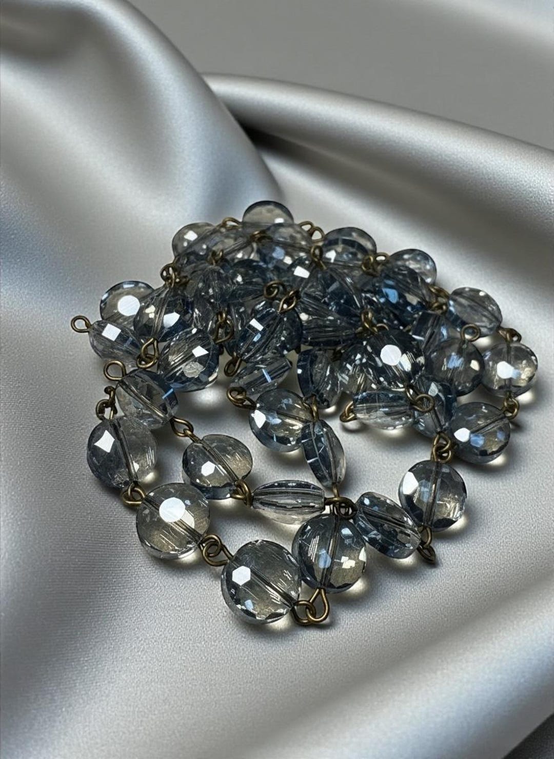 Blue Crystal Beaded Chain, Vintage Style Brass Linked Chain - Etsy