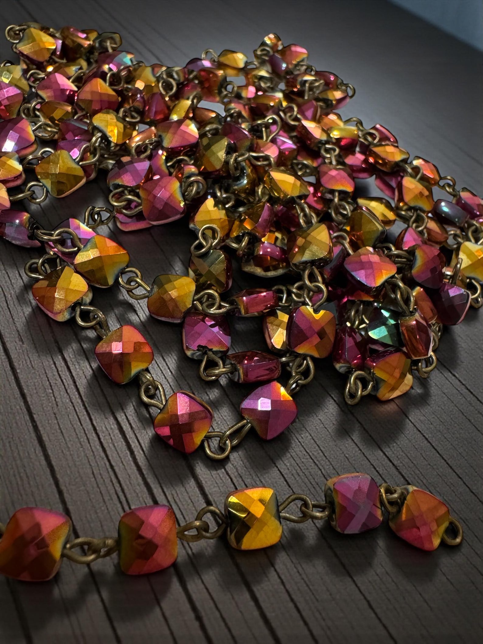 New 2026 Fire Flash Halo Crystal Beaded Chain - Antique Brass, 6mm ...