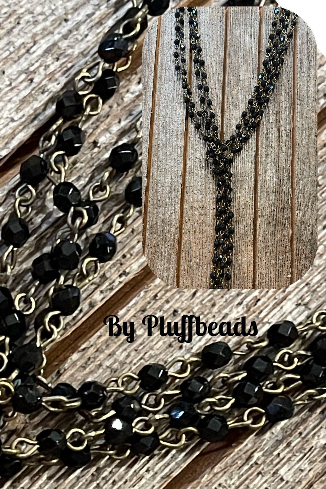 Chain 4mm Chain Beaded Linked Rosary Handmade JET Black Faceted ...
