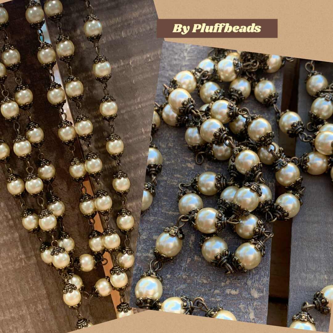 Chain Embellished Capped Chain CHAMPAGNE Faux Pearl Beaded Chain 8mm ...