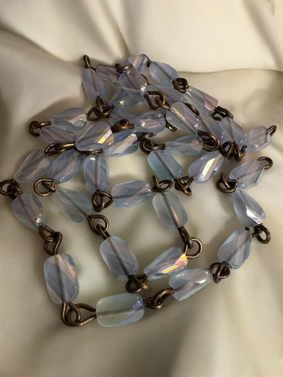 Blue Opal Crystal Beaded Chain, Antique Brass Linked, 7x5mm - Etsy
