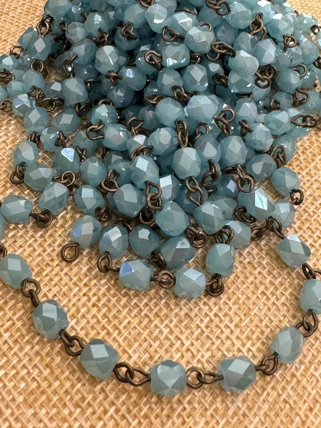 Chain Rare Beaded USA Made European Glass Beads 6mm Round Faceted ...