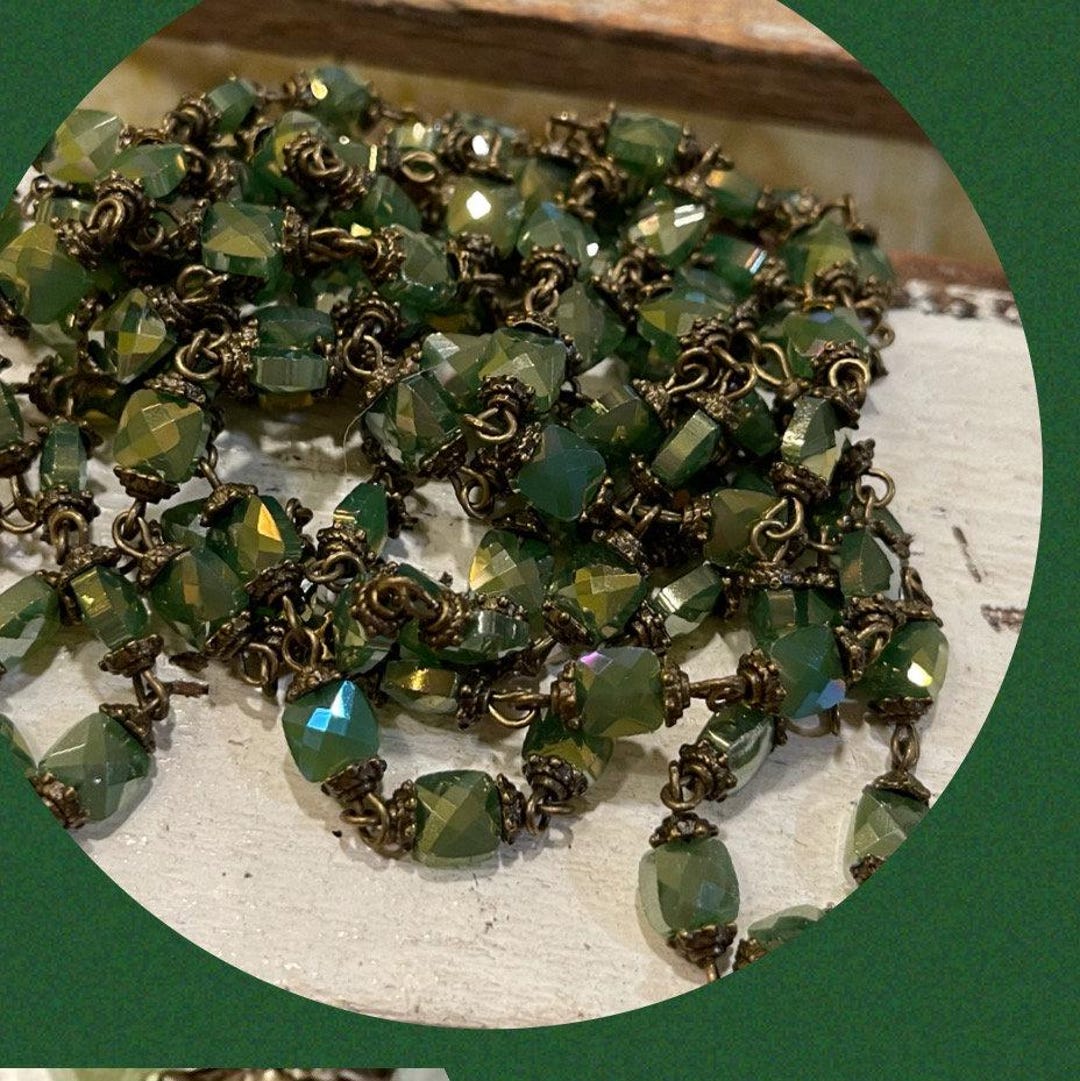 Chain Ornate Capped Beaded Chain New Cut USA Made GREEN TOURMALINE ...