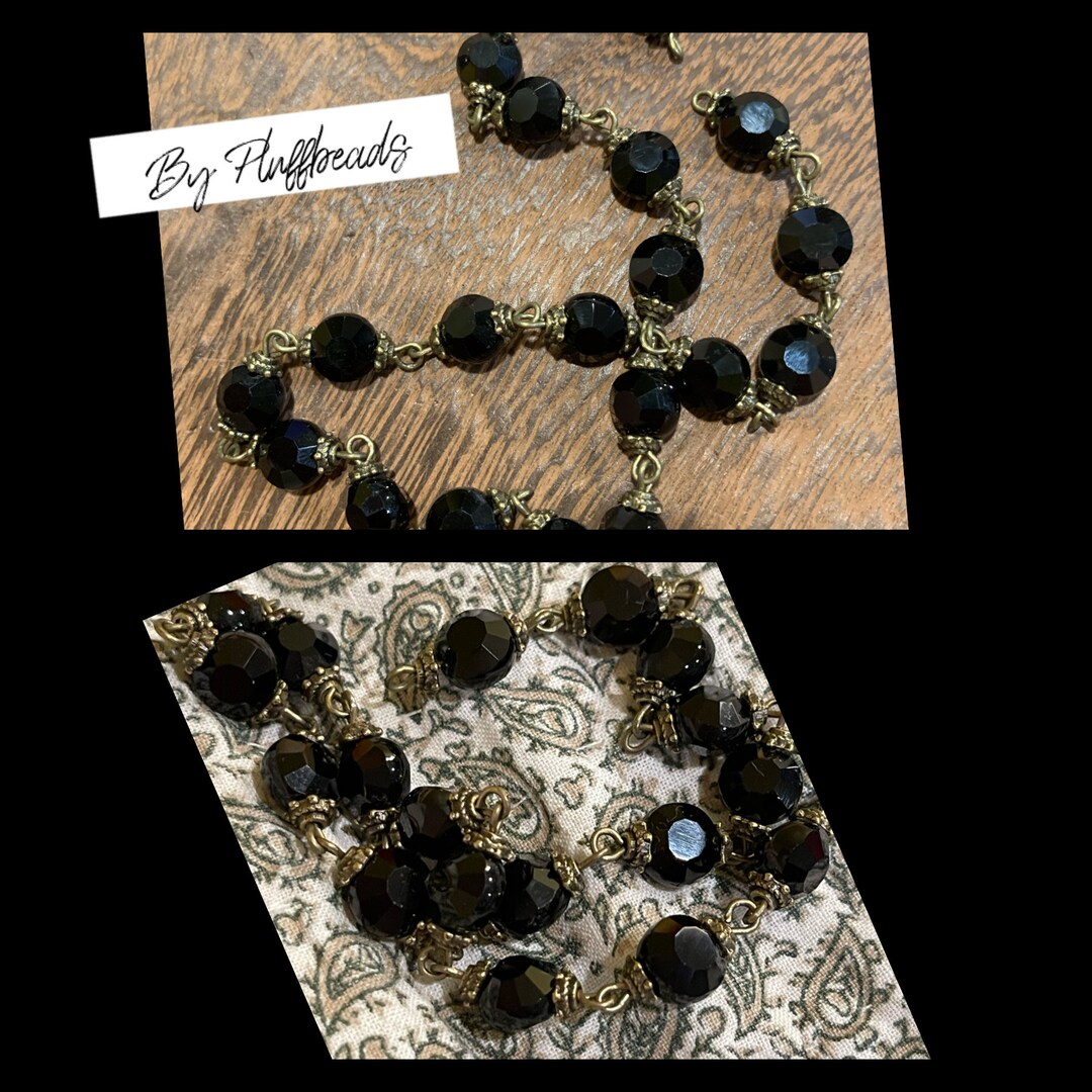 Chain EBONY Ornate Capped Link Beaded Chain USA Made Opaque Twisted ...