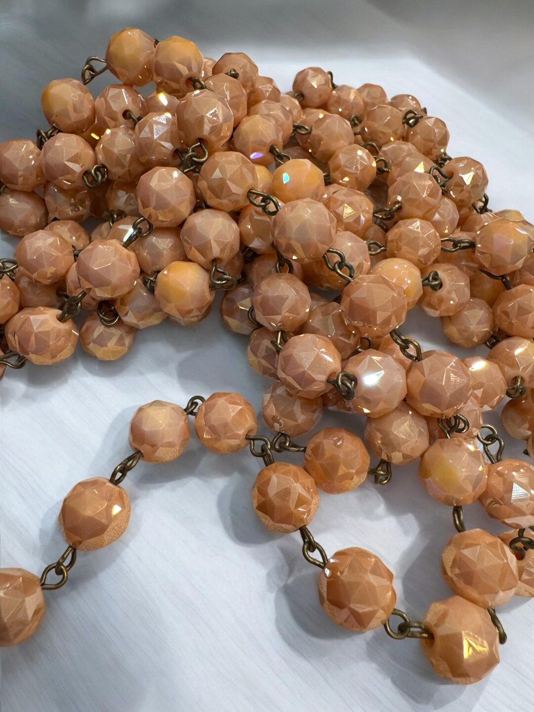 Chunky 10mm Diamond Cut Crystal Beaded Chain, Antique Brass Plated Wire ...
