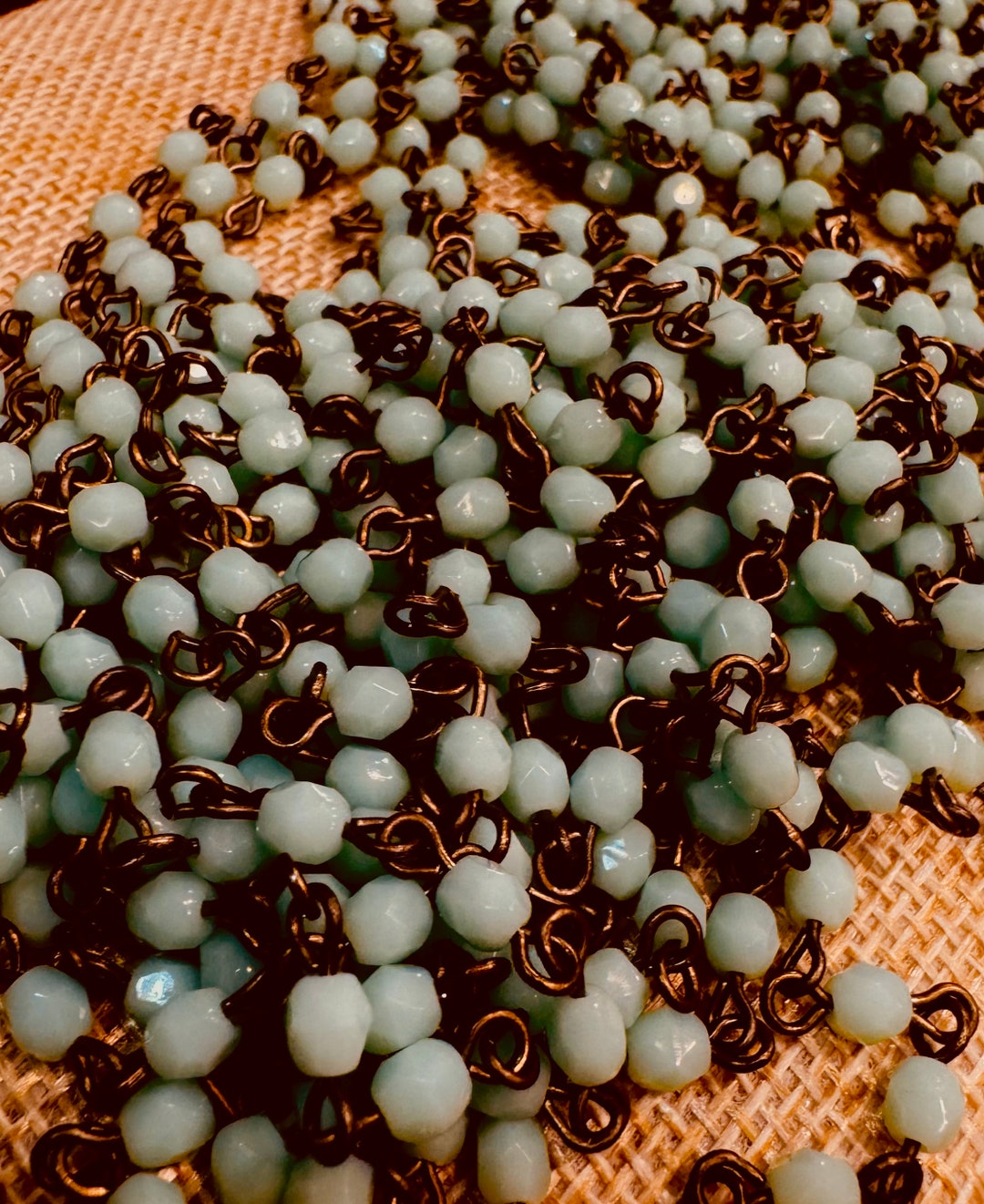 Chain CELADON MINT Rosary Linked Beaded Chain 4mm Faceted Czech Glass ...