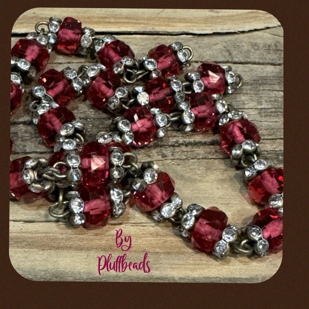 Chain CRANBERRY Crystal Encrusted Rhinestones Assemblage Chain Linked ...