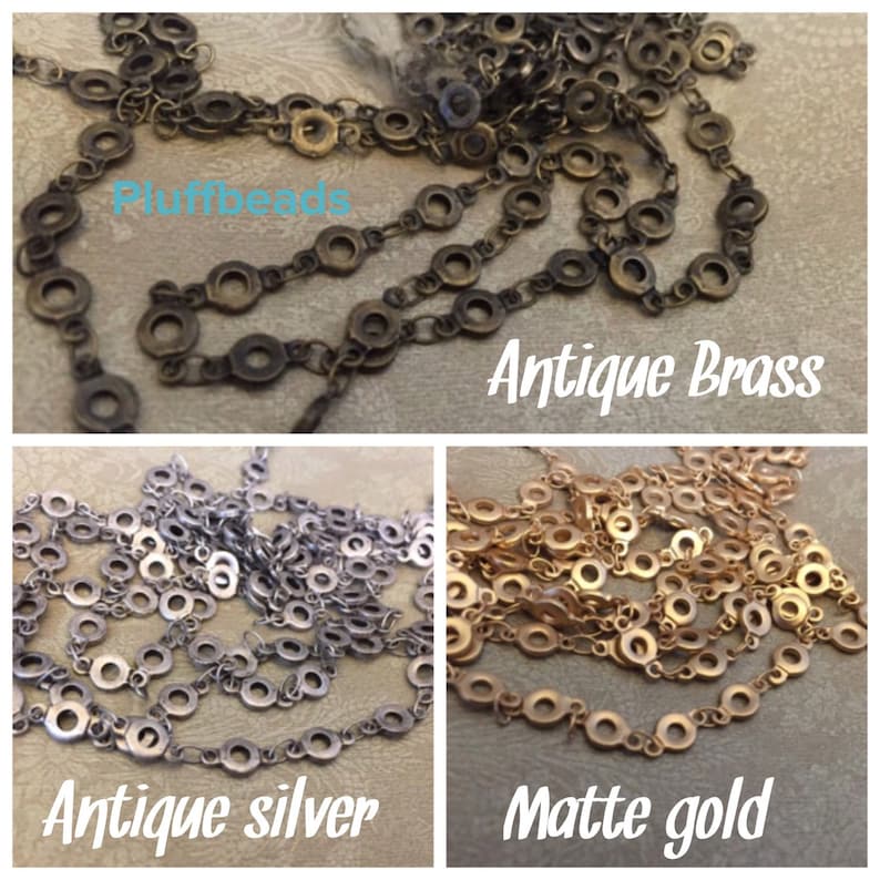 5mm Flat Round Link Chain, Couture Style, Antique Silver, Brass, or ...