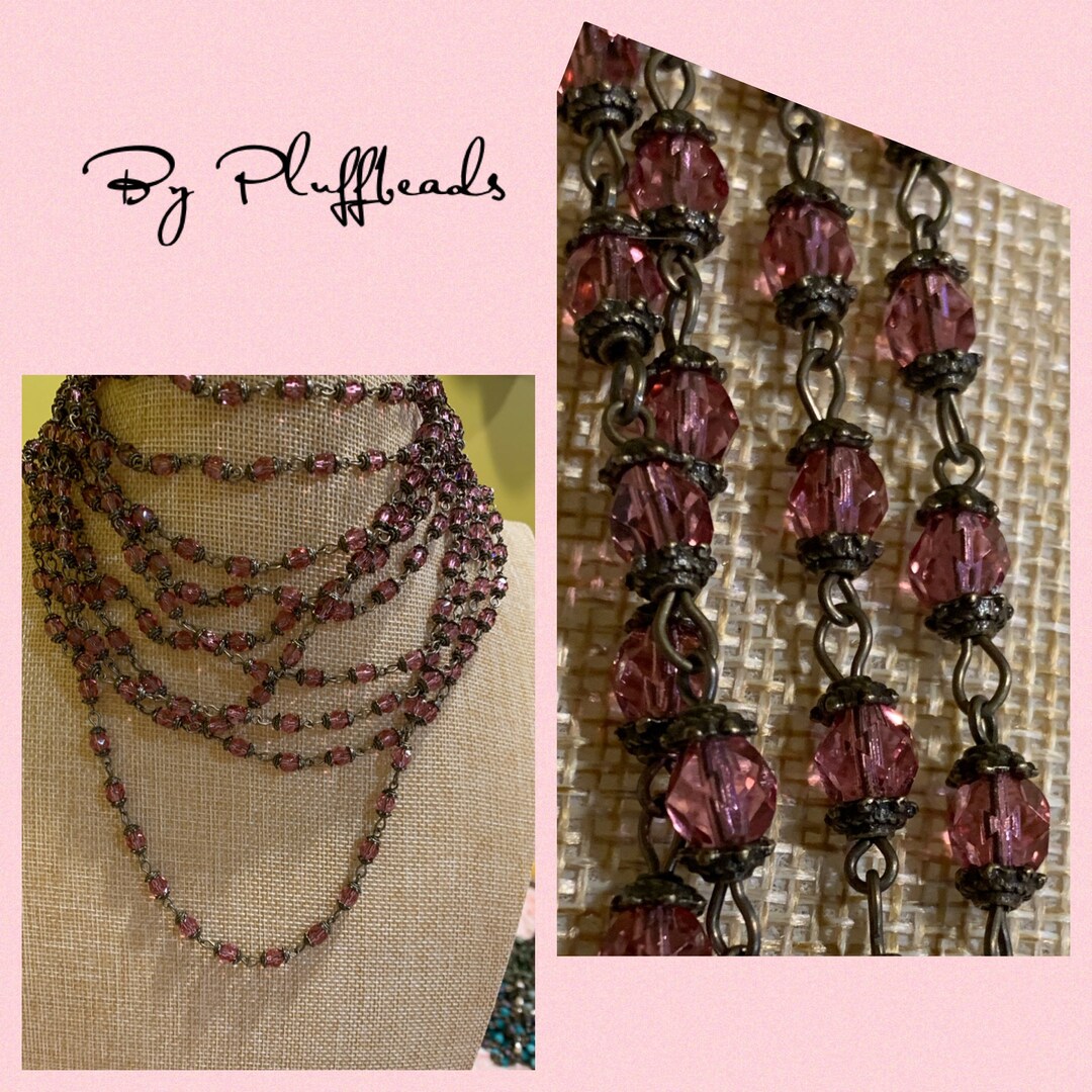 Chain Ornate CRANBERRY LAVENDER Capped Beaded Chain European Glass ...