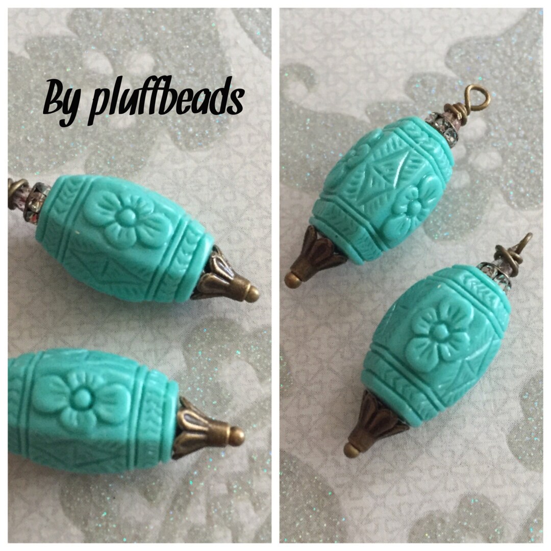 Dangle Boho Aloha Tropical Style Retro Dangle Drop Carved Synthetic Green Turquoise Colored Tear ...