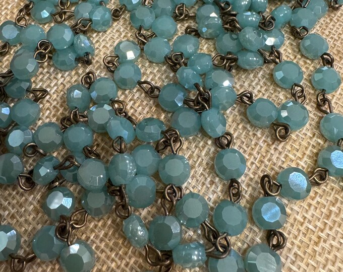 New 2024 Beaded Chain 6mm Opaque Opal CYAN Flat Top Faceted Crystal ...