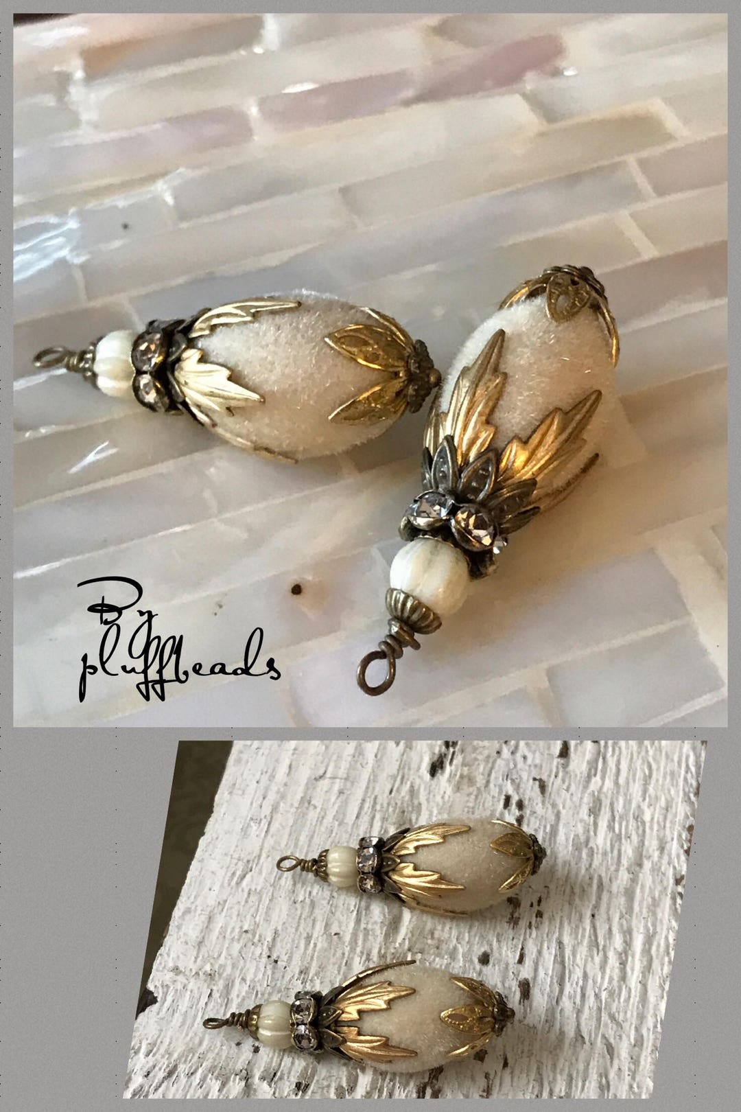 Velvet Oval Cream Bead Dangle With Brass Cap - Etsy
