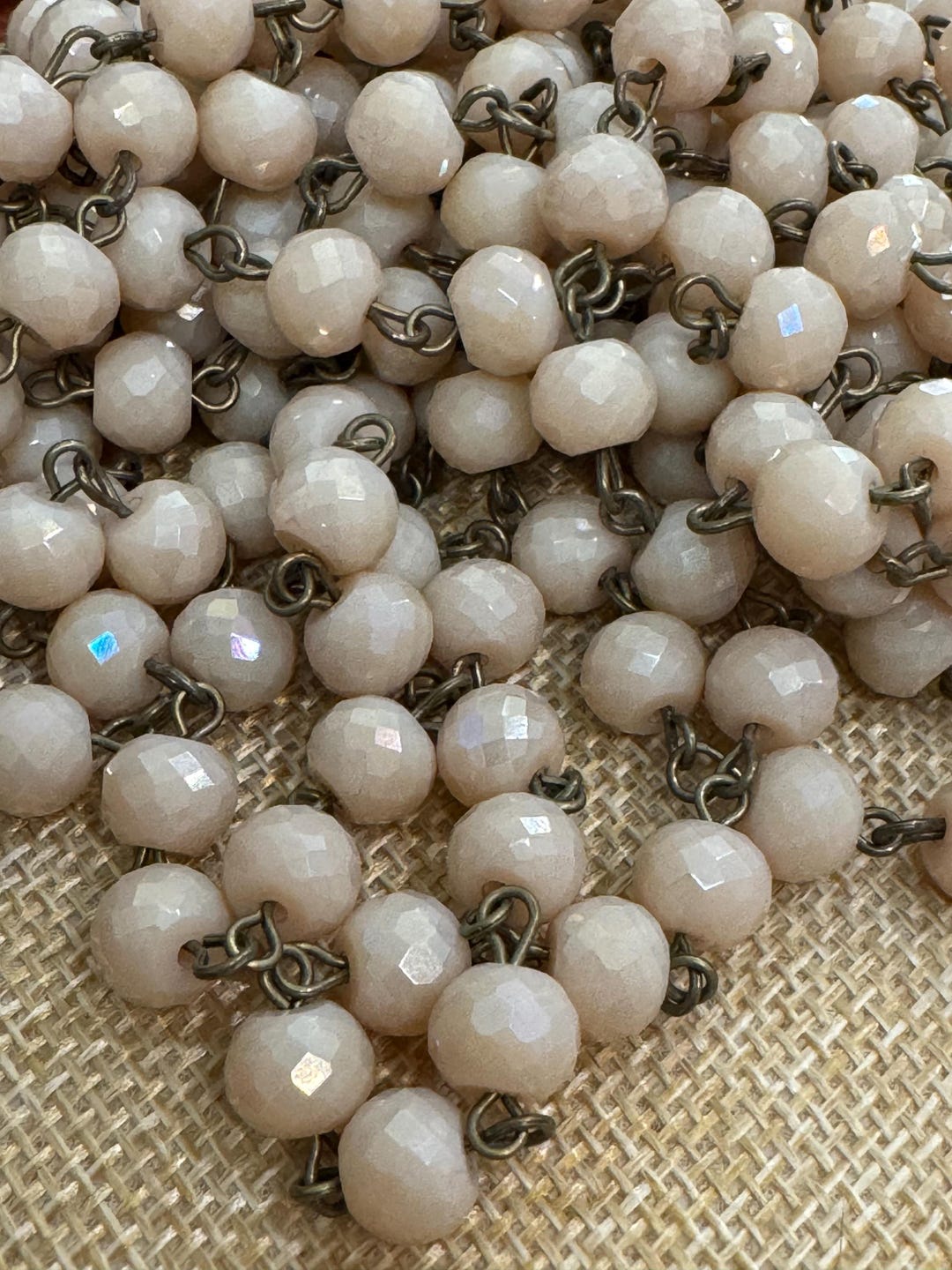 Chain Beaded 8mm Ultra Faceted Pale Demure French Pink Opaque Crystal Link Rosary Vintage Style ...