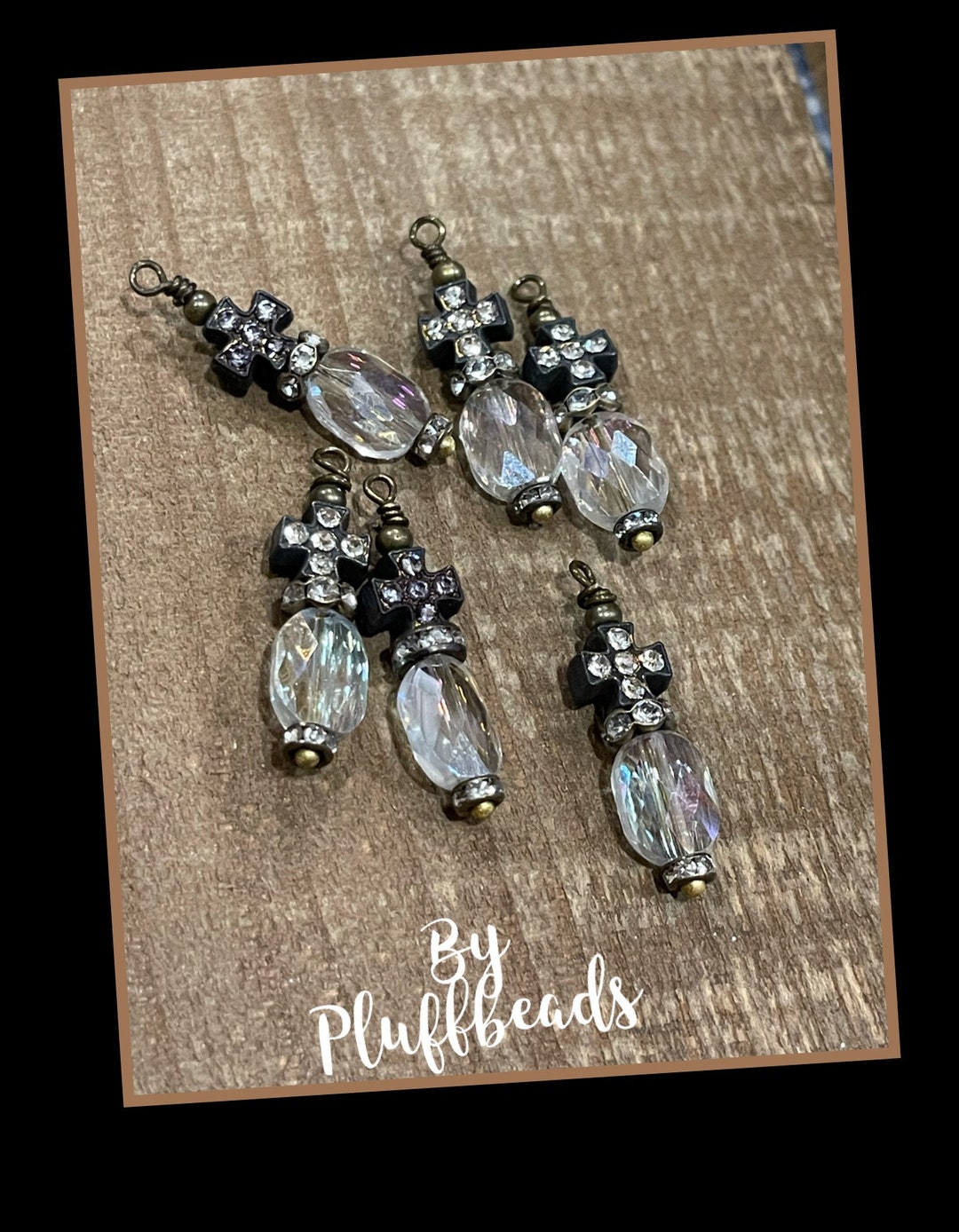 Mini Rhinestone Cross Dangle: Rustic Italian Style Bead (9mm X 1 1/4 ...