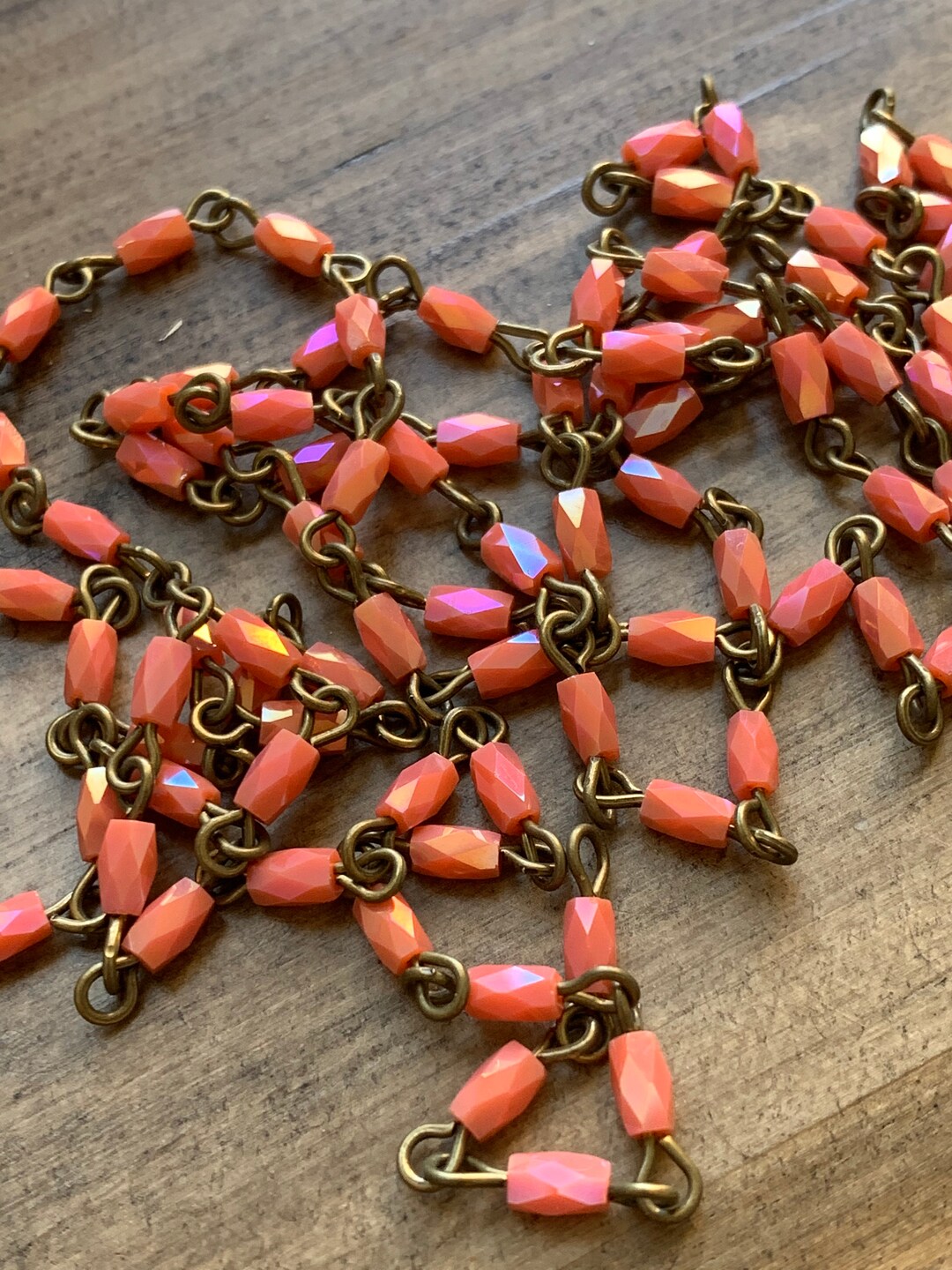 Coral Crystal Beaded Chain, Antique Brass Plated, 5mm Faceted - Etsy