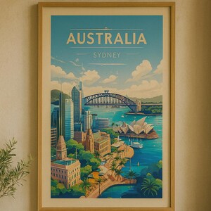 Sydney Australia Travel Poster Modern Cityscape Wall Art Opera House ...