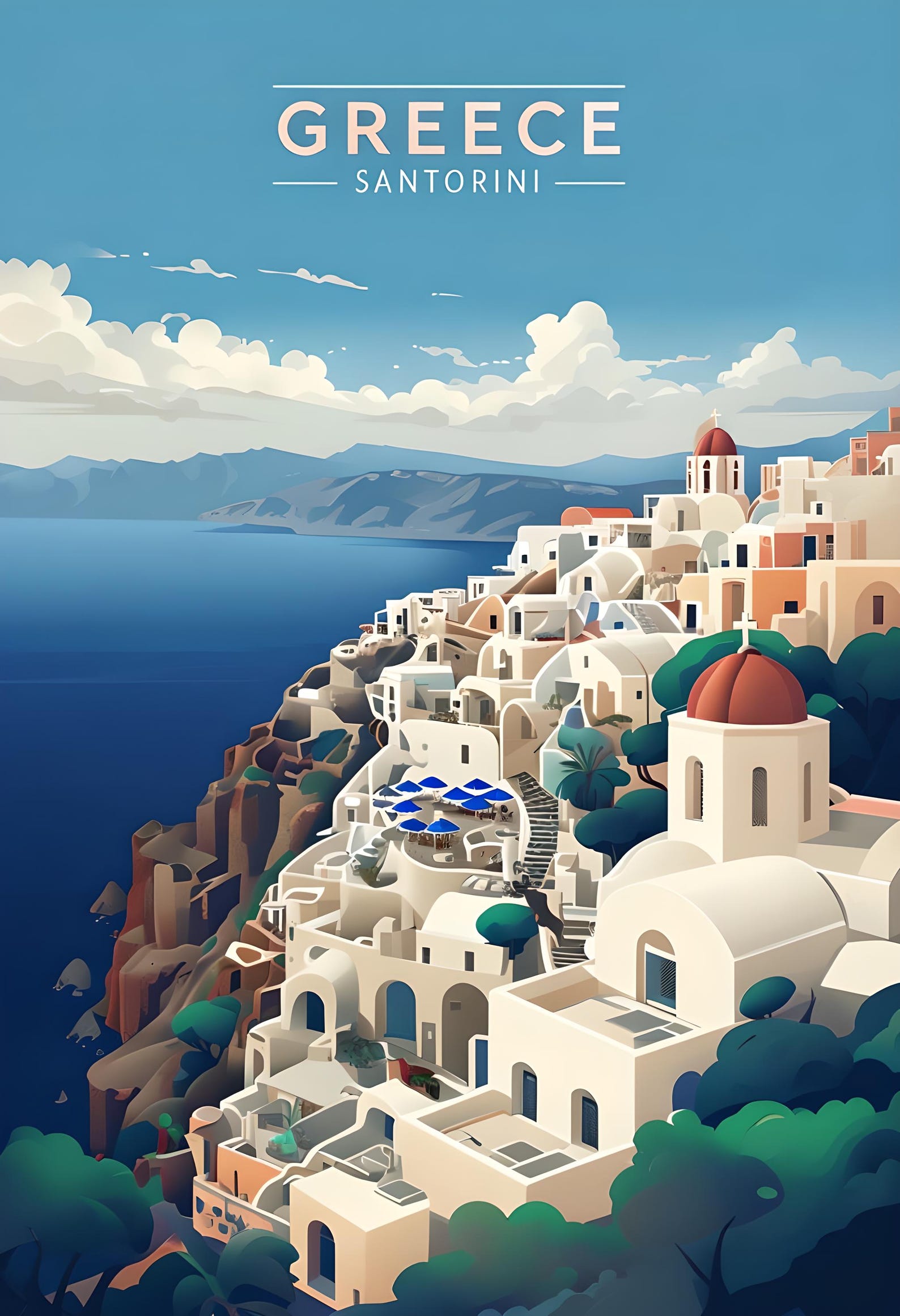 Santorini Greece Travel Poster Coastal Greek Island Wall Art Minimal ...