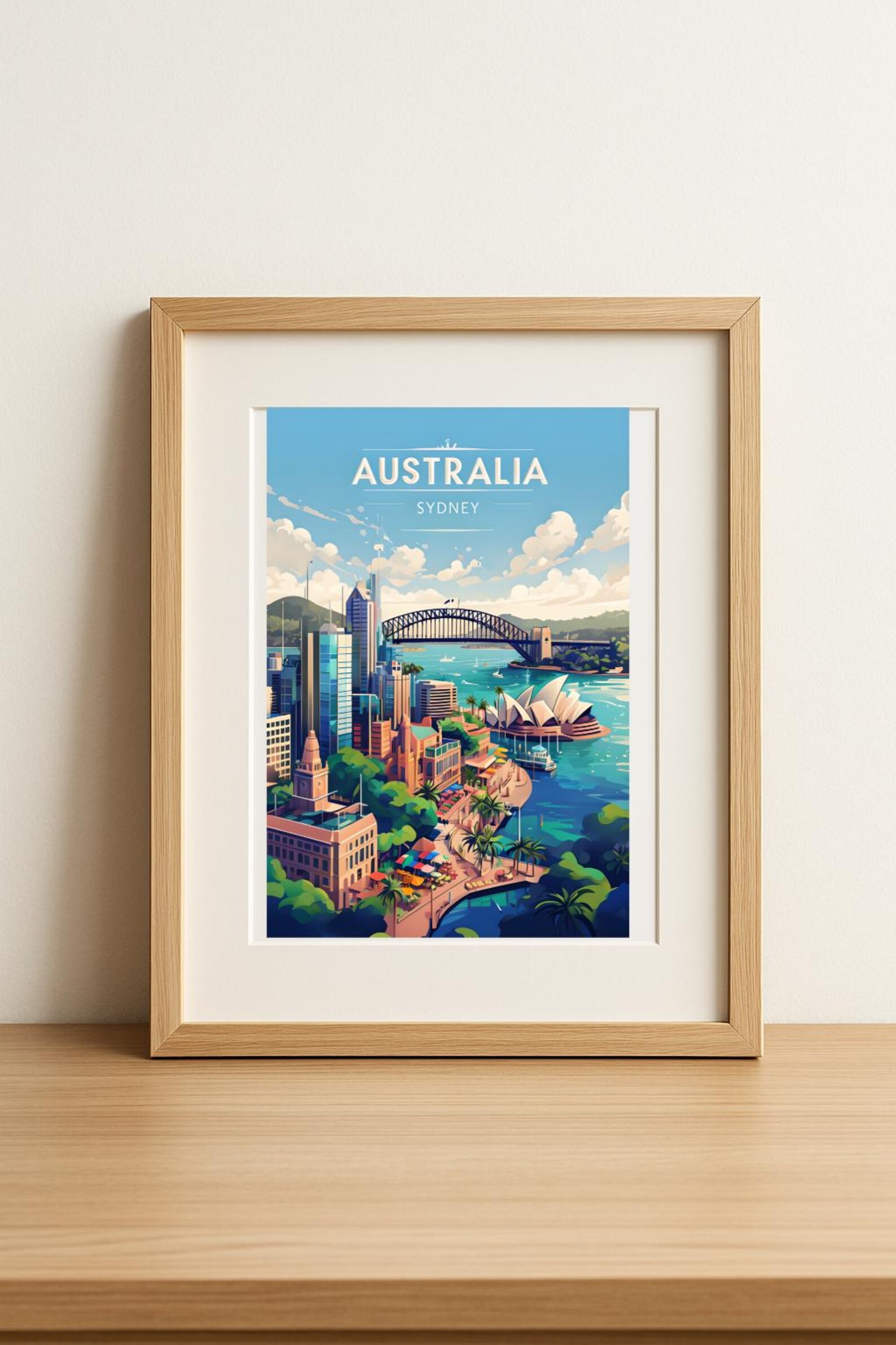 Sydney Australia Travel Poster Modern Cityscape Wall Art Opera House ...